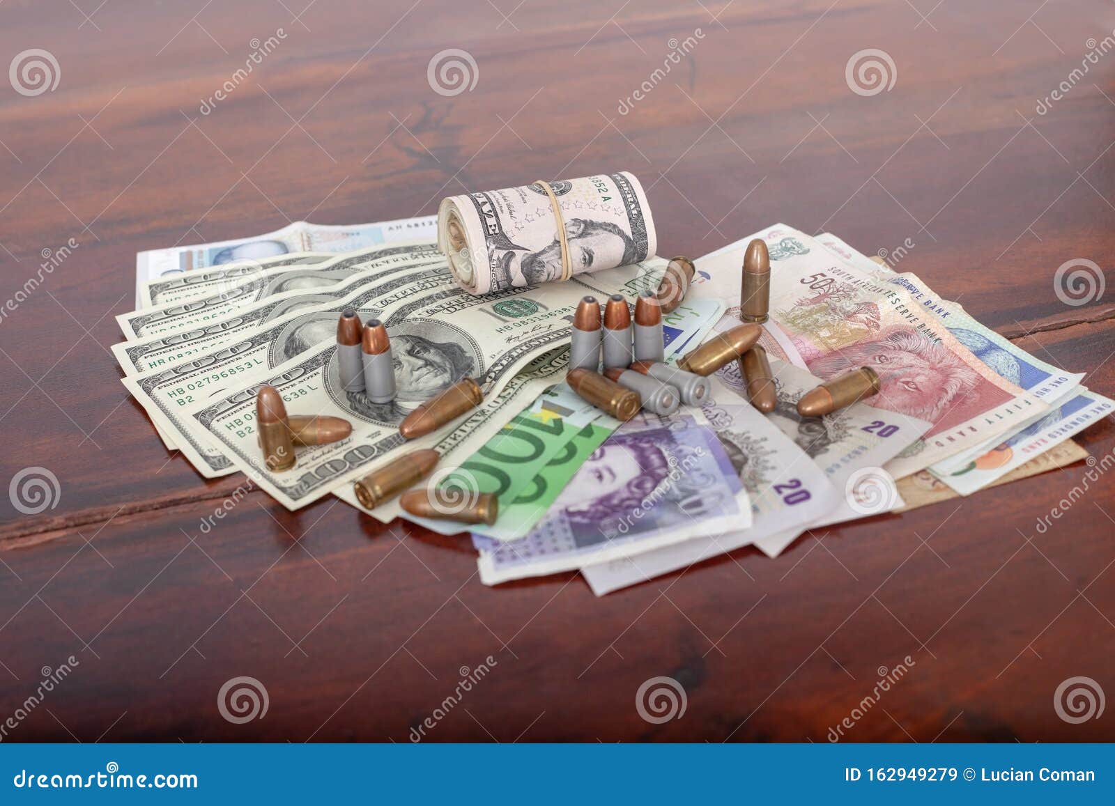 Bullets and money stock image. Image of currency, dollars - 162949279
