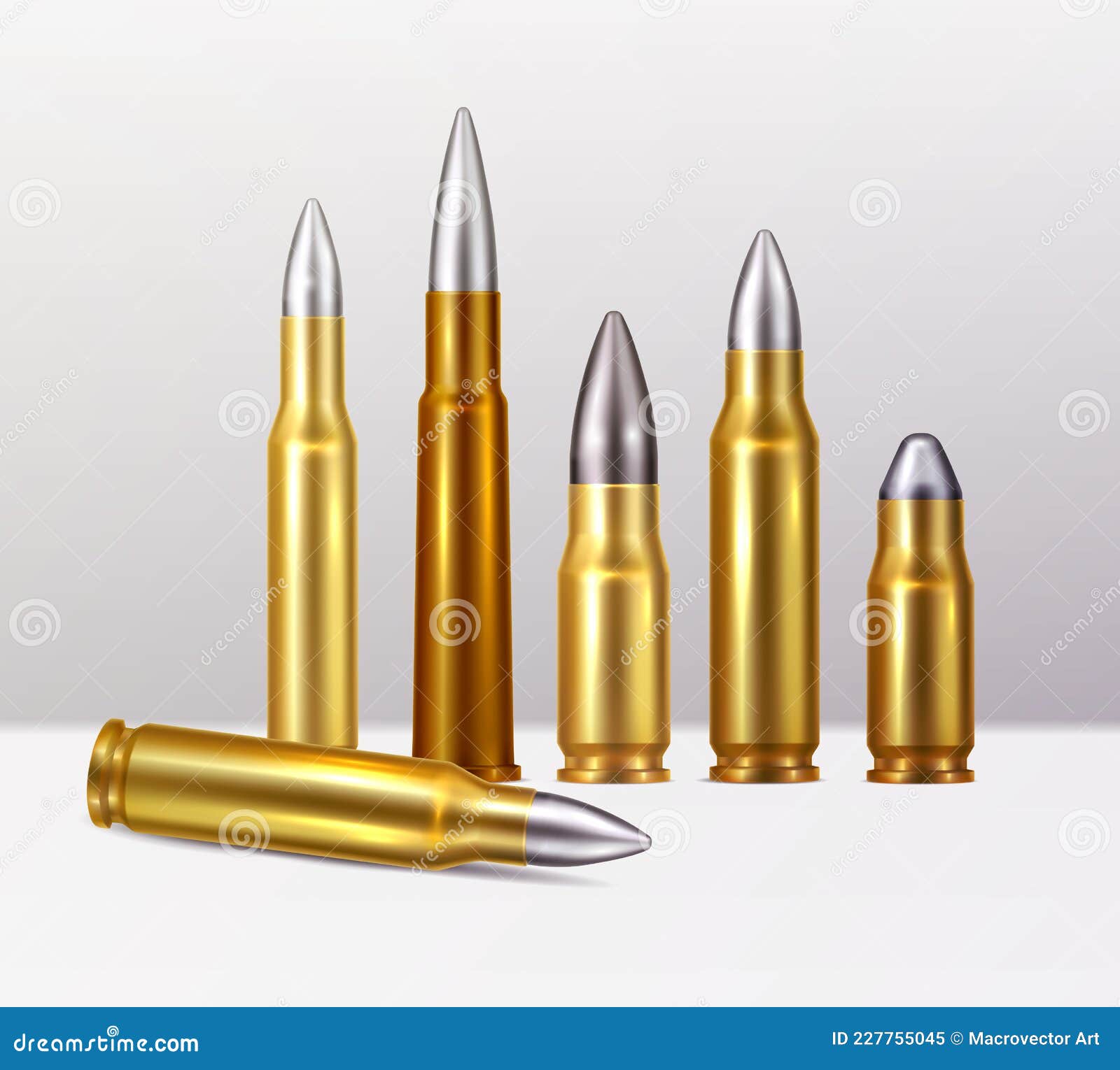 Copper Bullets Set, Ammo Types, Cartridges Icons Cartoon Vector ...