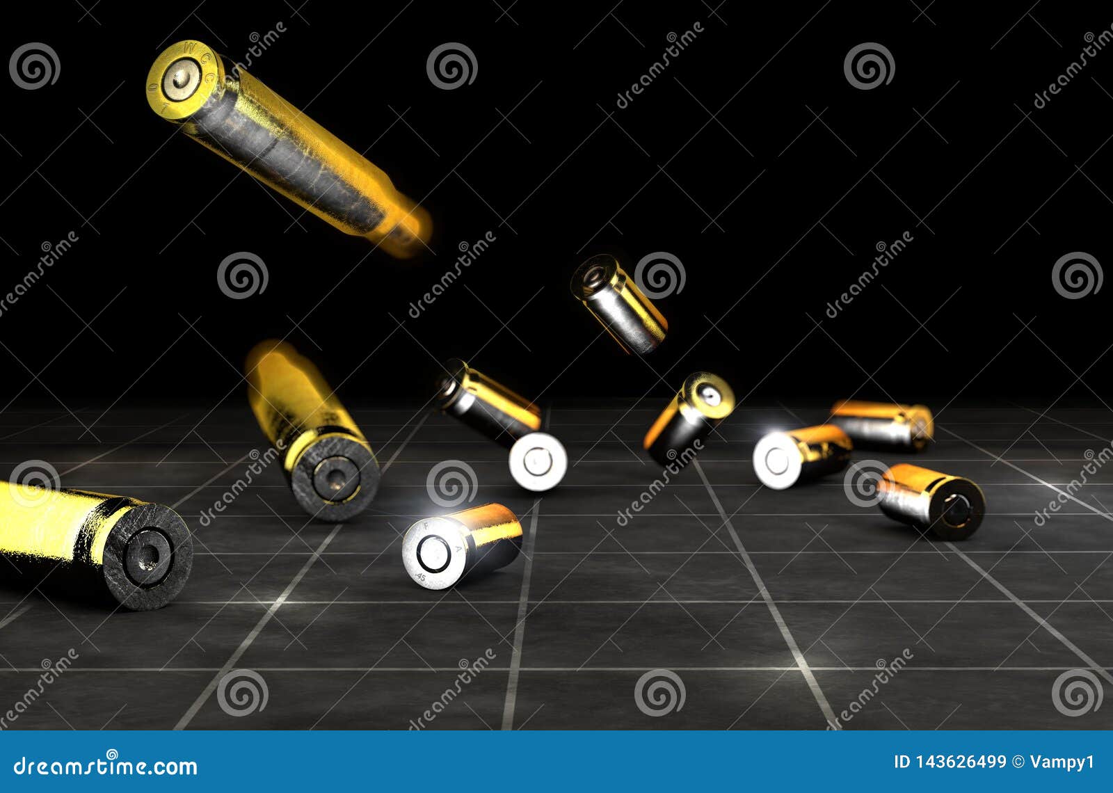 Bullets And Shells Of A Firearm. Gun Ammunition On A Black Background ...