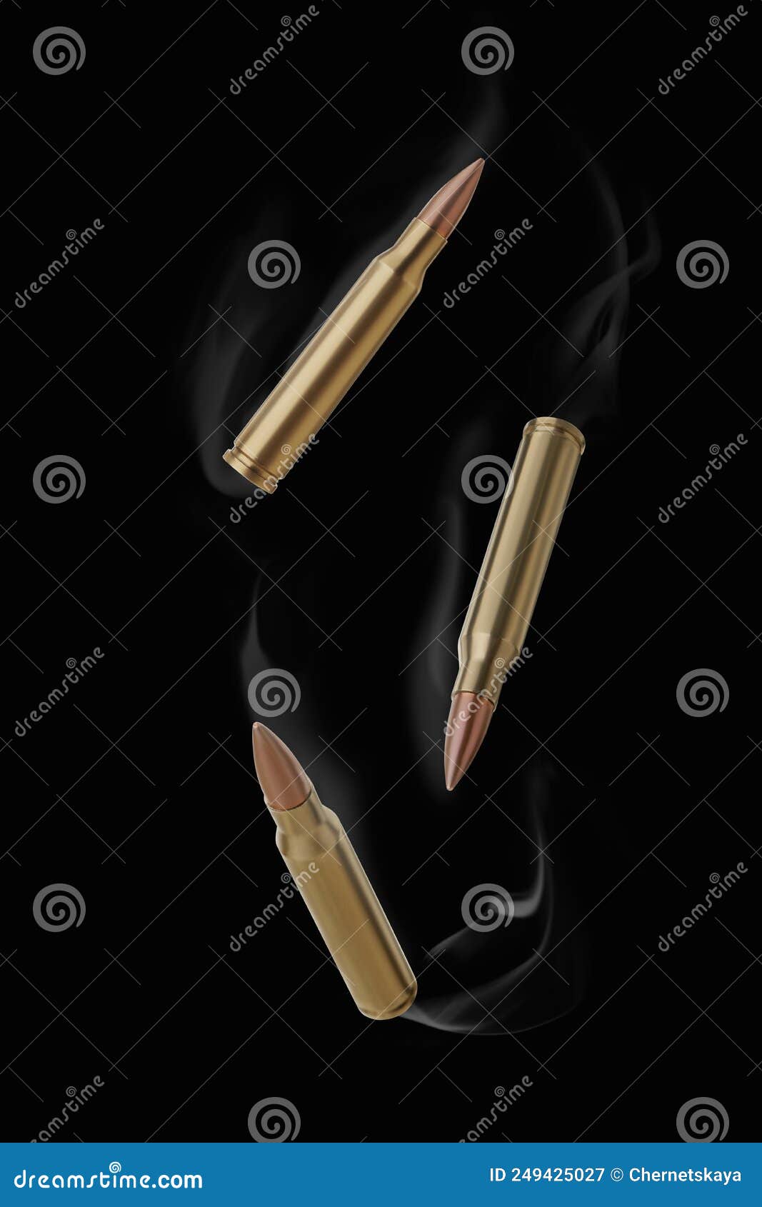Bullets with Smoke Falling on Black Background Stock Image - Image of ...