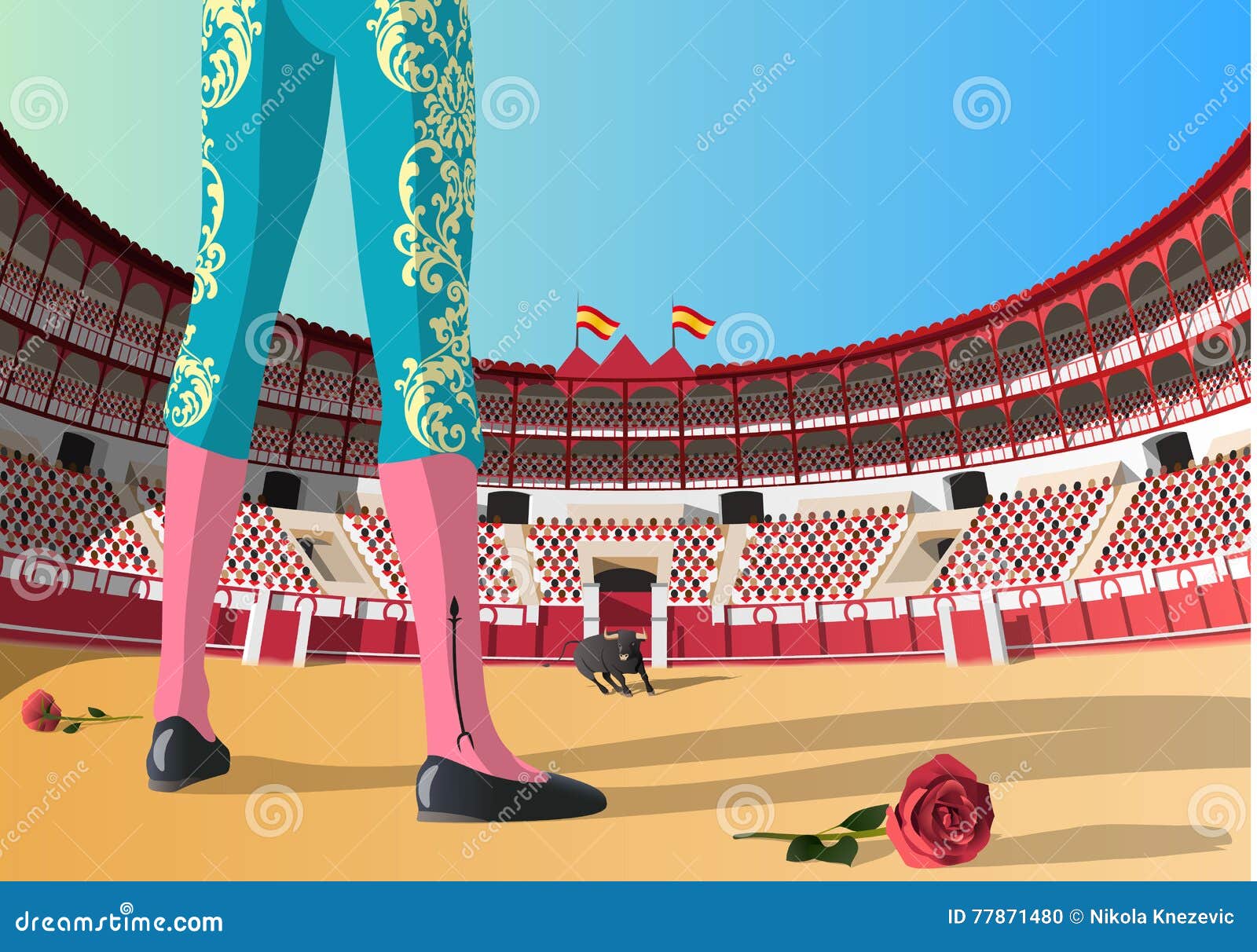Bullfighter Versus Angry Bull in Arena Stock Illustration ...