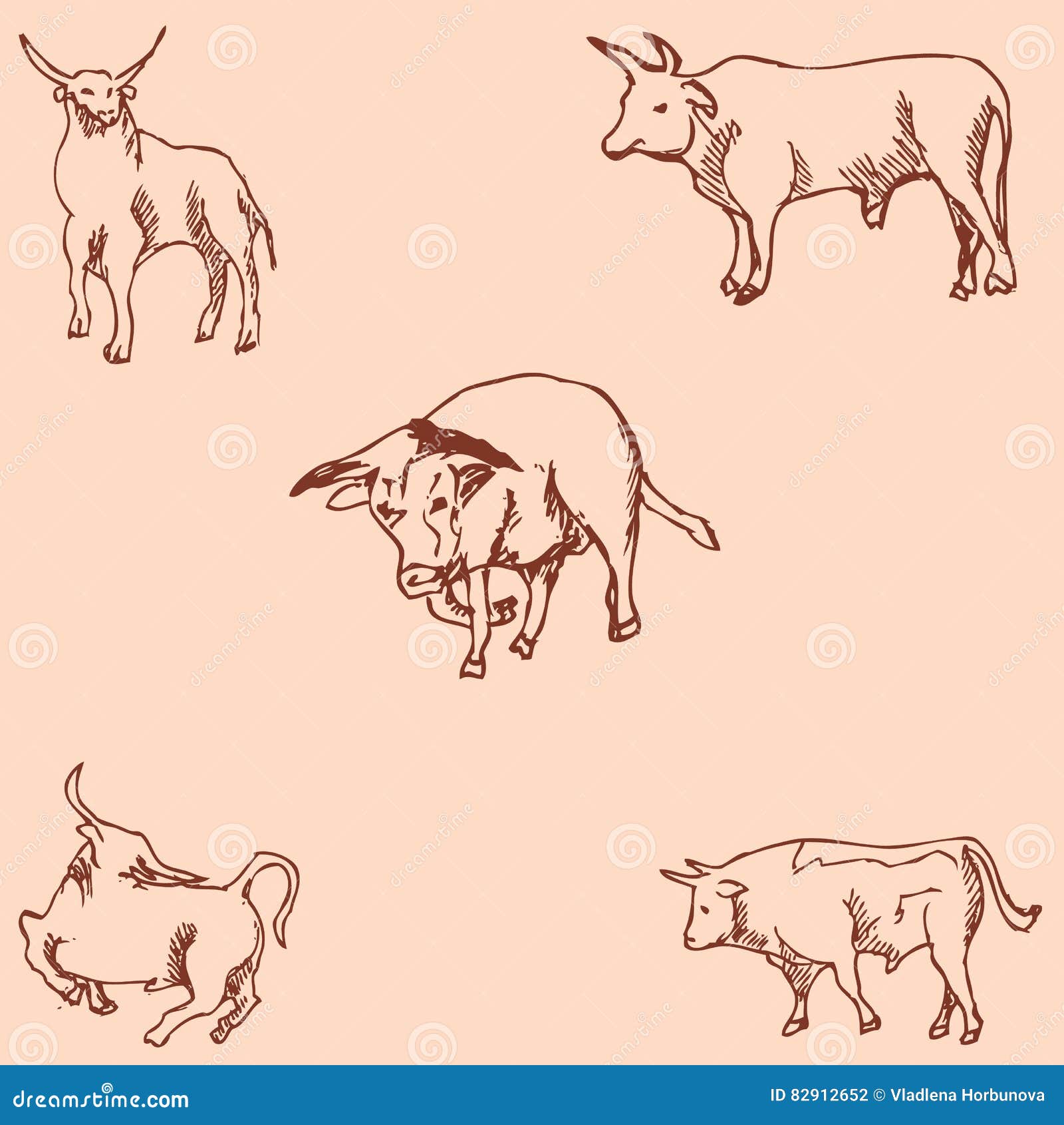 Bulls. Sketch Pencil. Drawing By Hand. Vintage Colors. Vector ...