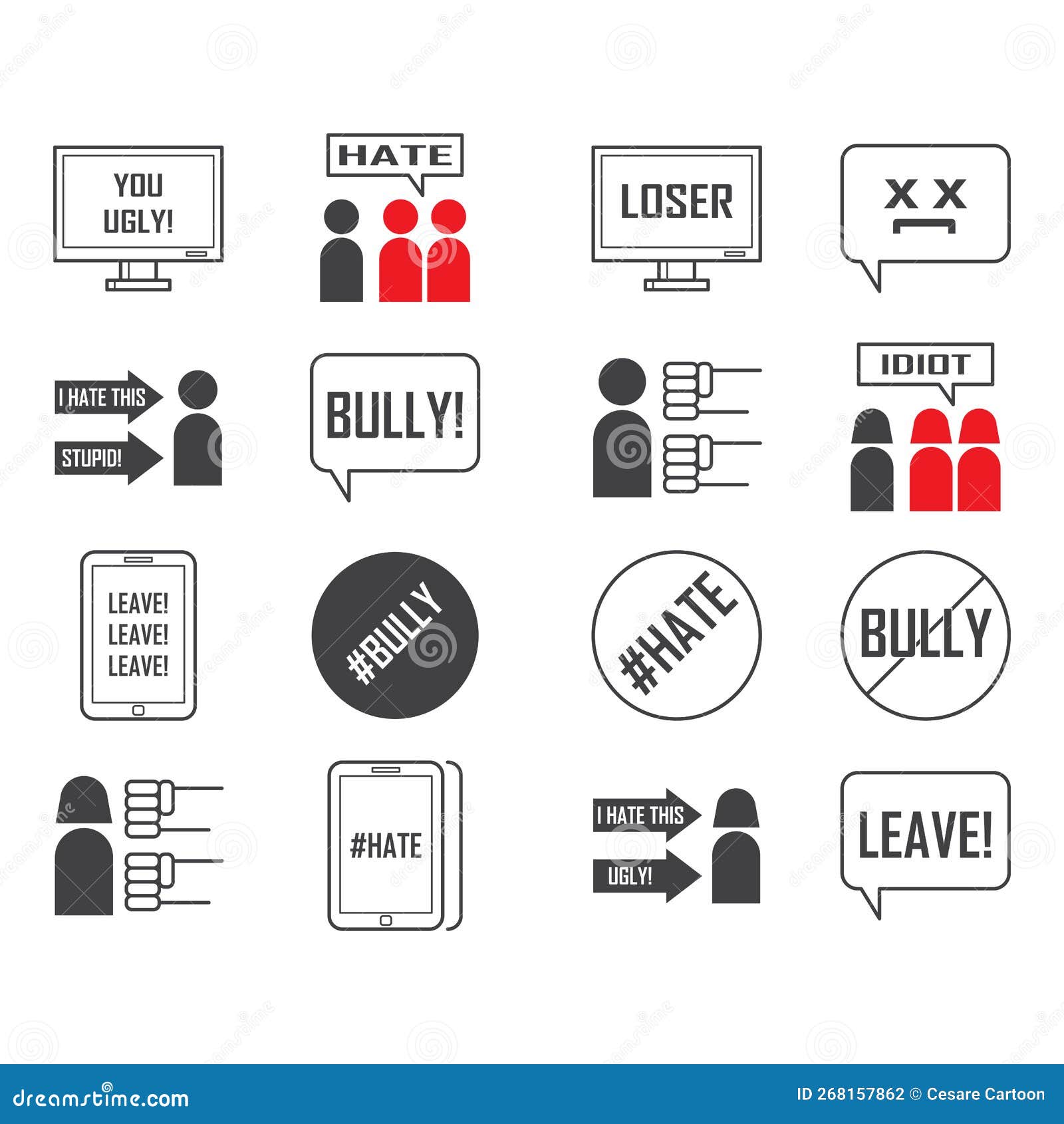 Bully icon set stock vector. Illustration of monitor - 268157862