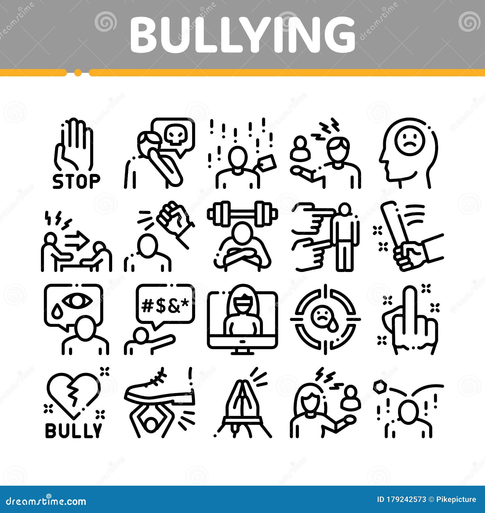 Bullying Aggression Collection Icons Set Vector Stock Vector ...