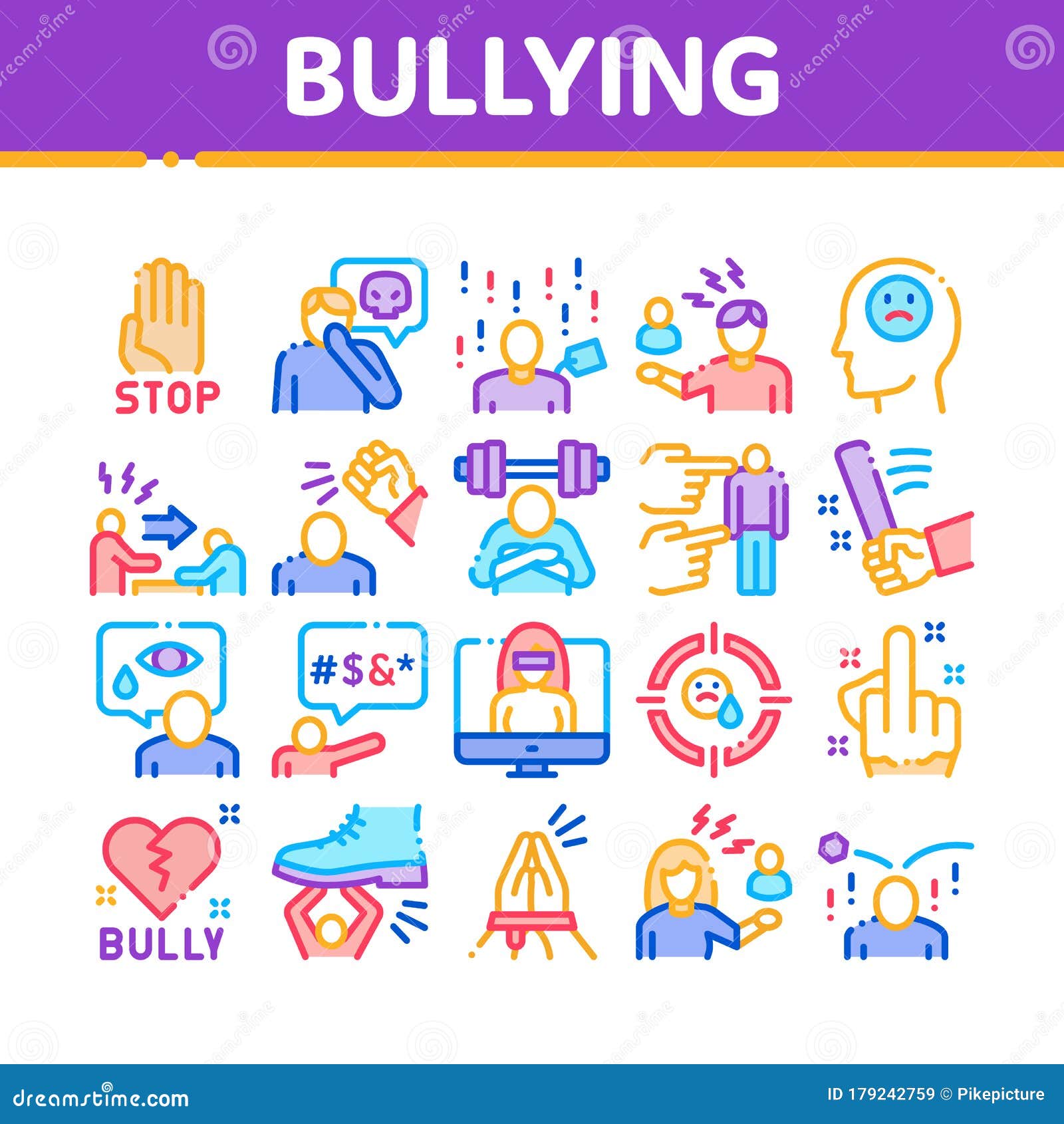 Bullying Aggression Collection Icons Set Vector Stock Vector ...