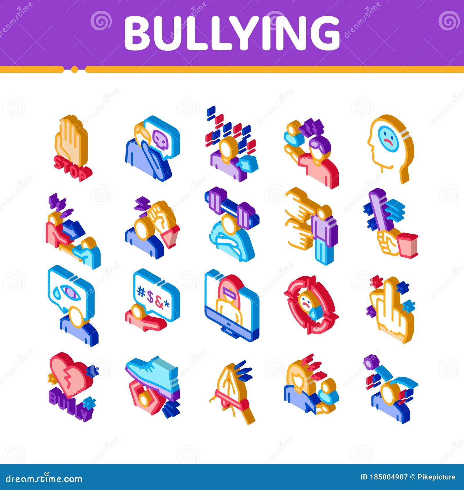 Bullying Aggression Isometric Icons Set Vector Stock Vector ...