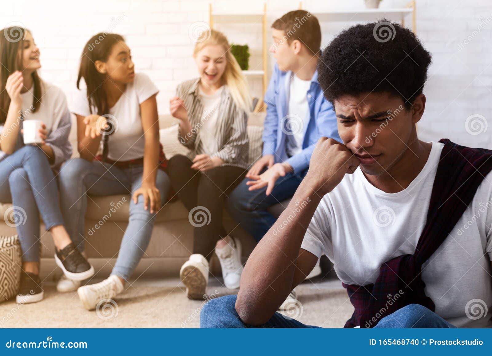 Bullying Concept. Sad Guy Avoiding Bad Friends Stock Photo - Image of ...