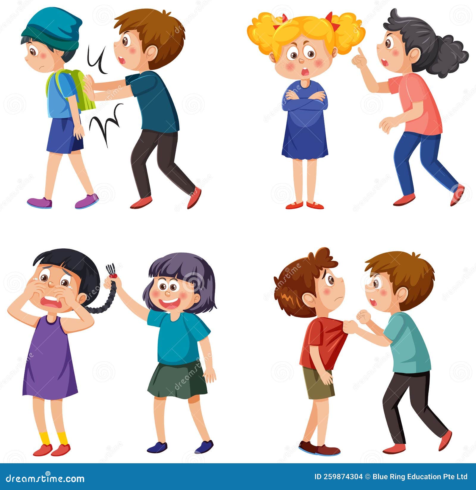 Bullying Kids Character Collection Vector Illustration | CartoonDealer ...