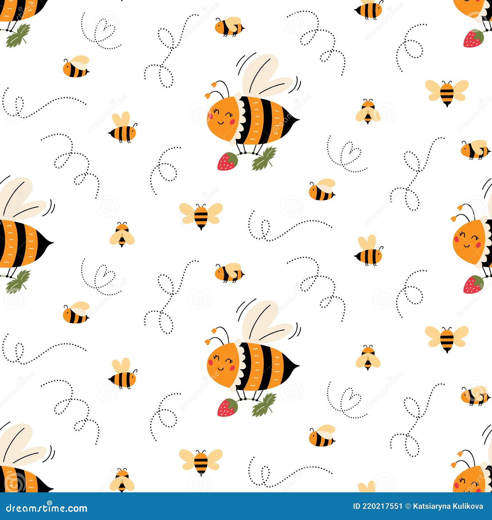 Bumble Bee Seamless Pattern Honeybee Vector Pattern Stock Vector ...