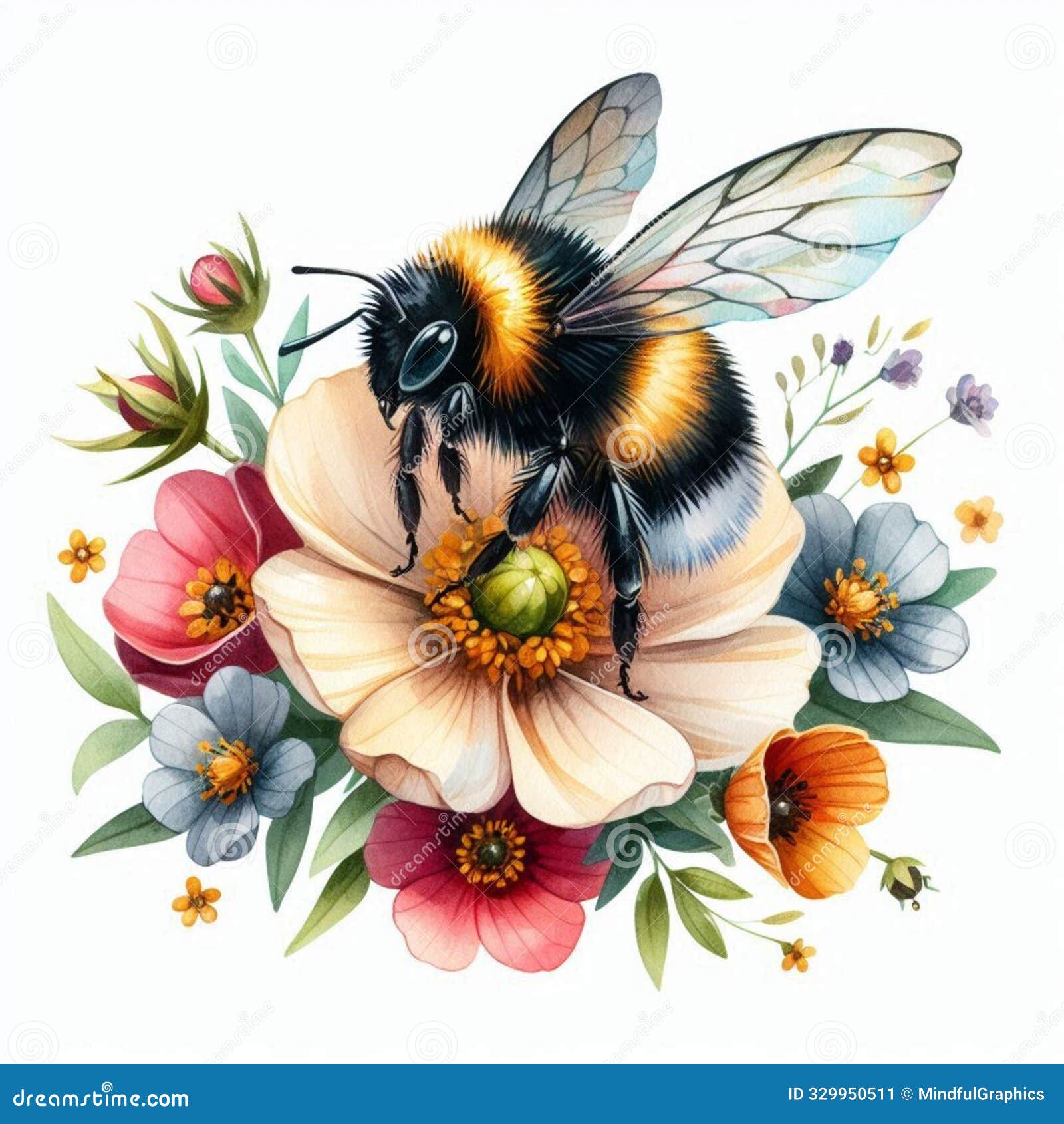 Bumble Bee on a Flower stock illustration. Illustration of insect ...