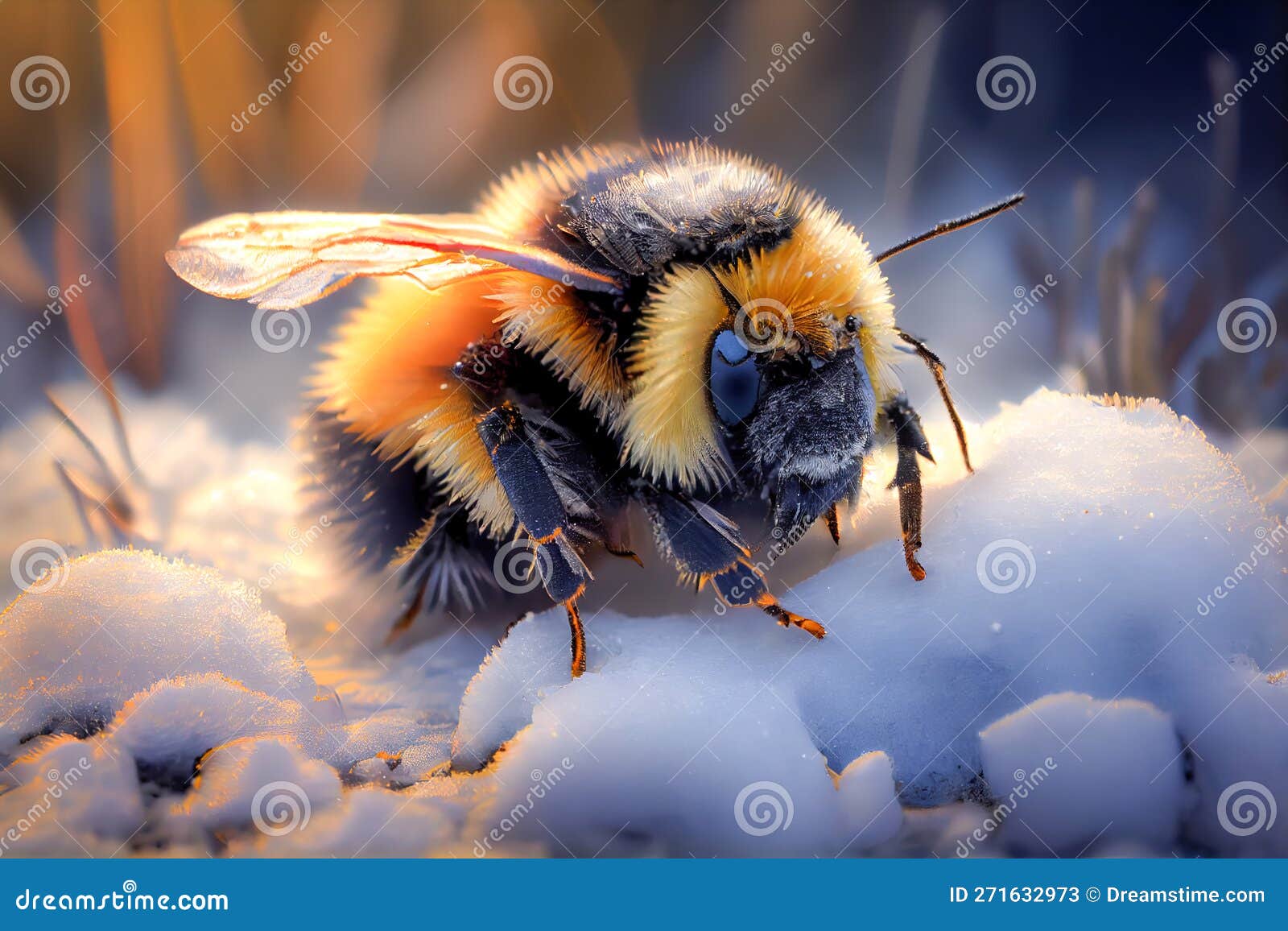 Bumblebee Close-up in the Snow. Generative AI Stock Image - Image of ...