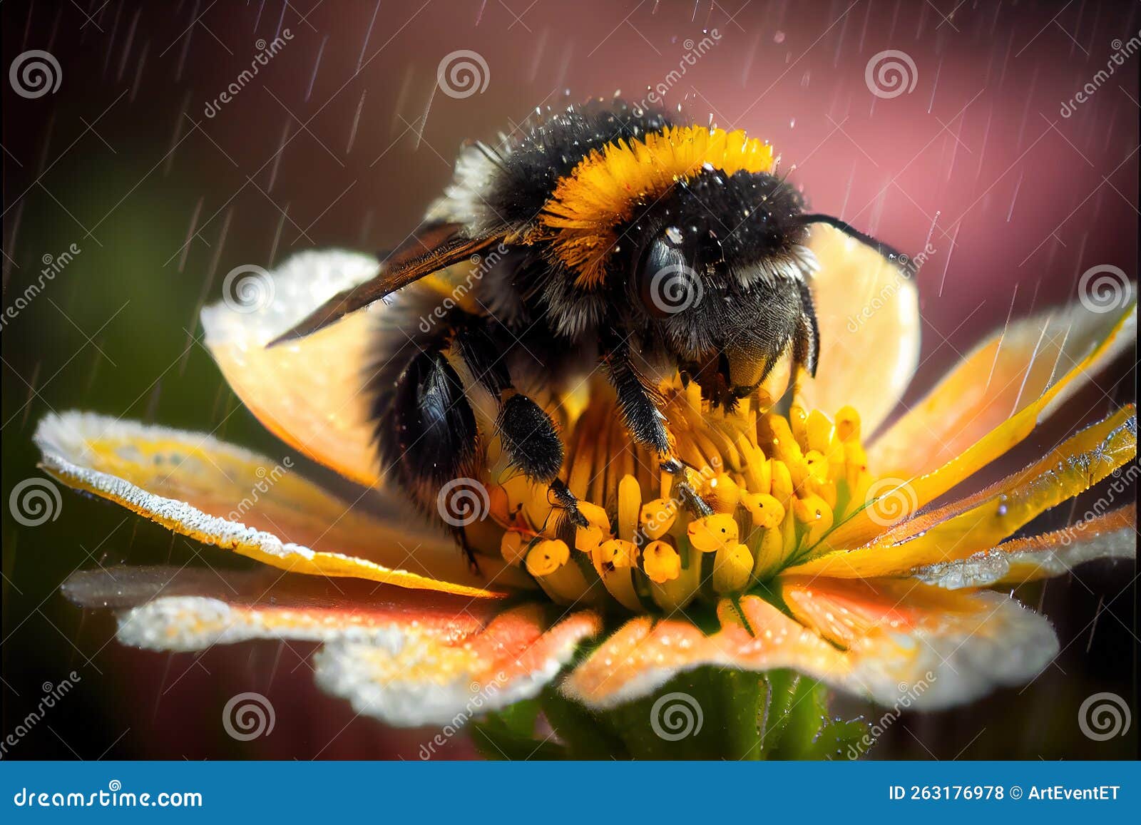Bumblebee on a Flower Macro. Bumblebee Collects Flower Nectar Stock ...