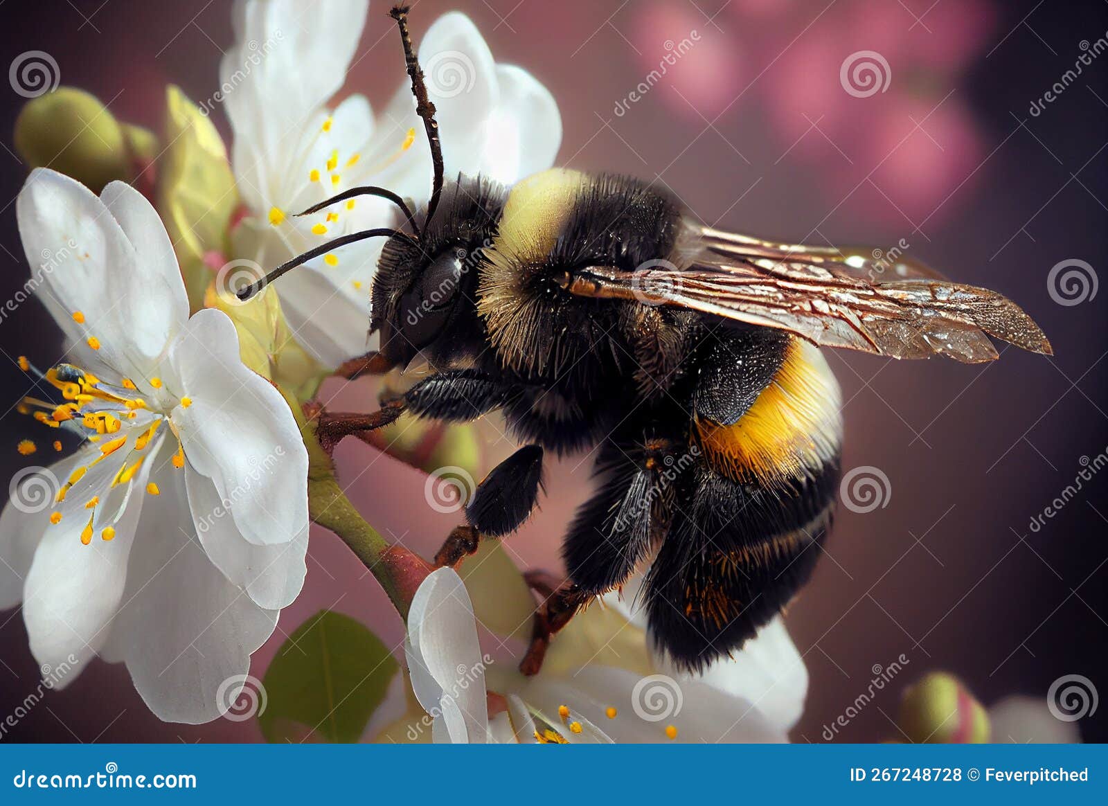 A Bumblebee Gathering Pollen on Spring Flowers - Generative AI Stock ...