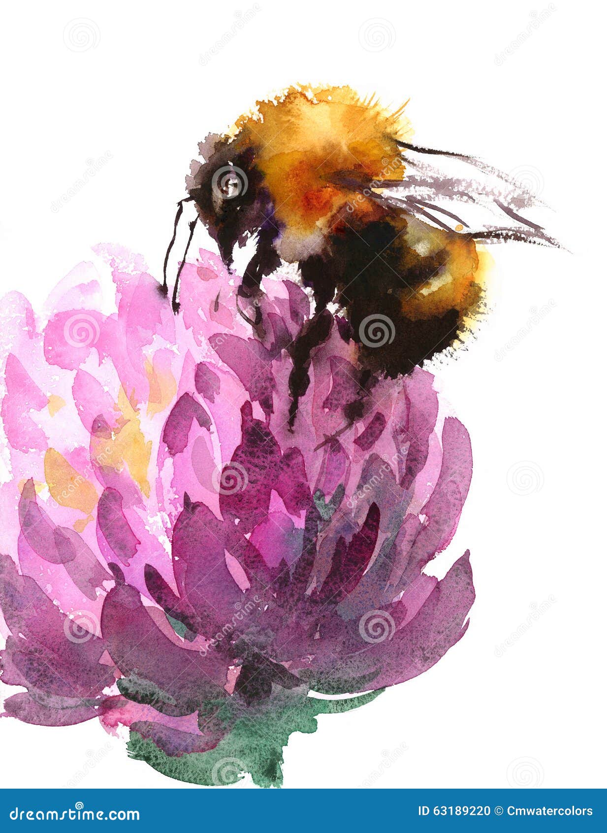 Bumblebee Watercolor Illustration Hand Drawn Stock Illustration - Image ...