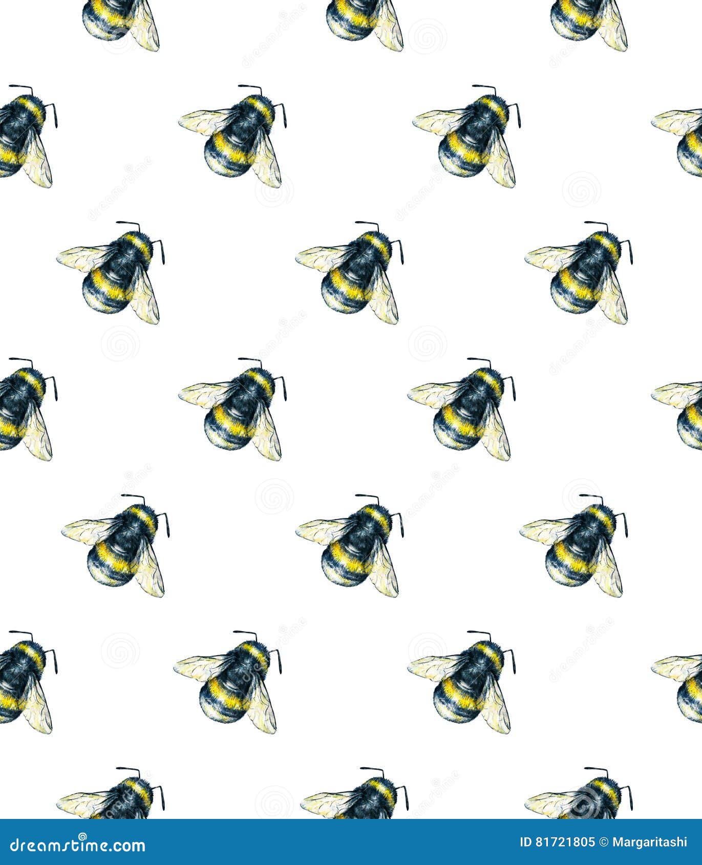 Bumblebee On A White Background. Watercolor Drawing. Insects Art ...