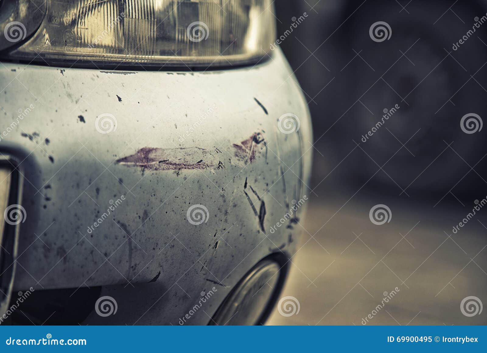 Bumper Car Scratched with Deep Damage To the Paint. Stock Image - Image ...