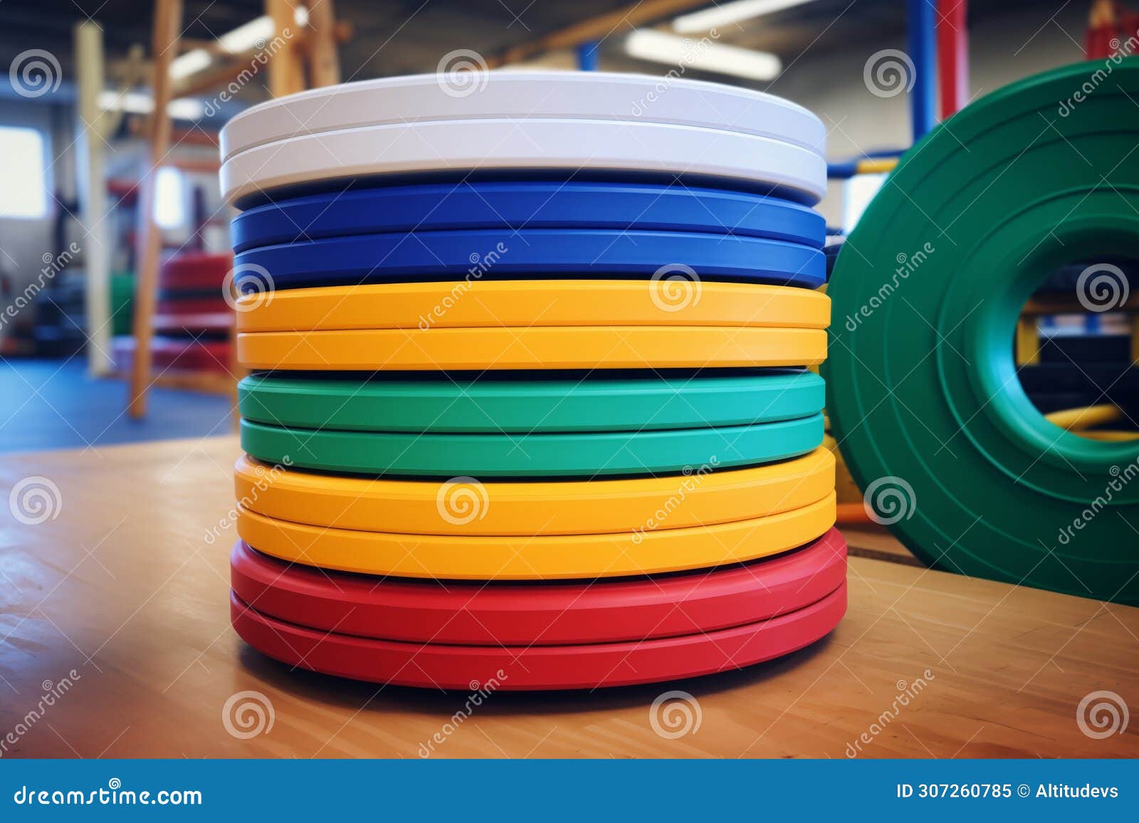 Bumper Plates Stacked in Alternating Colors and Sizes Stock Image ...