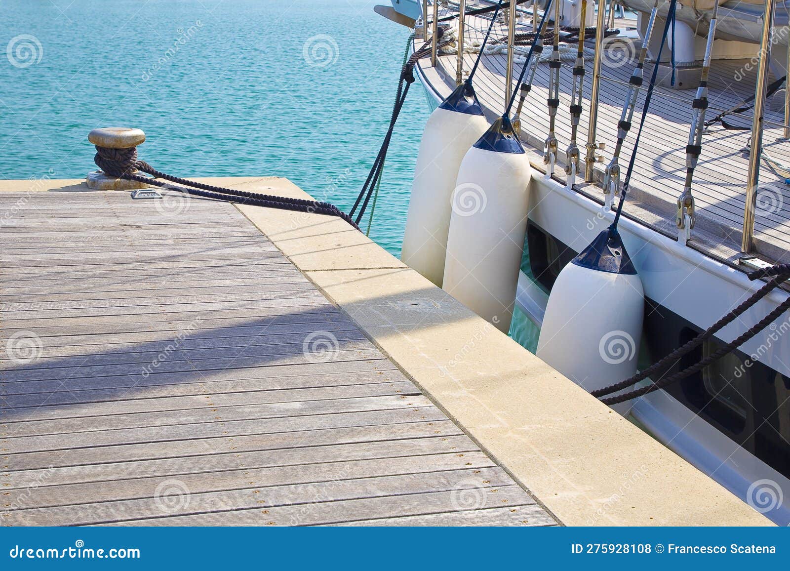Bumpers Protection between Two Moored Boats in a Small Harbour Stock ...
