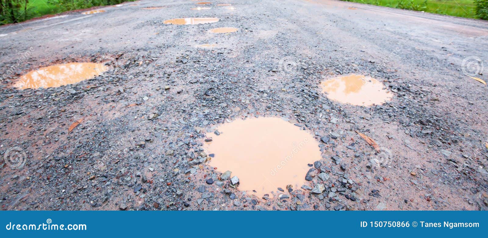 A Bumpy Dirt Road, a Road is Full of Potholes. Focus on Foregrounds ...