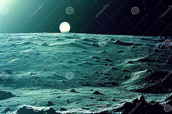 Bumpy Surface of Planet with Moon in Background. Stock Illustration ...