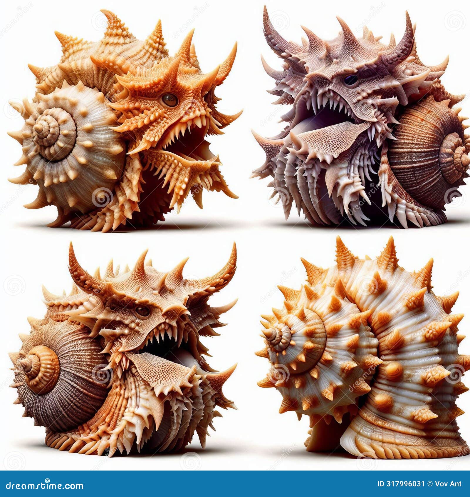 Bumpy and Textured Seashells, Isolated on White Background, Pot Stock ...