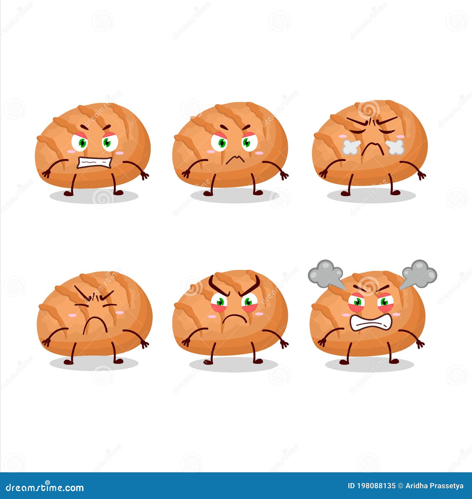 Bun Bread Cartoon Character with Various Angry Expressions Stock Vector ...