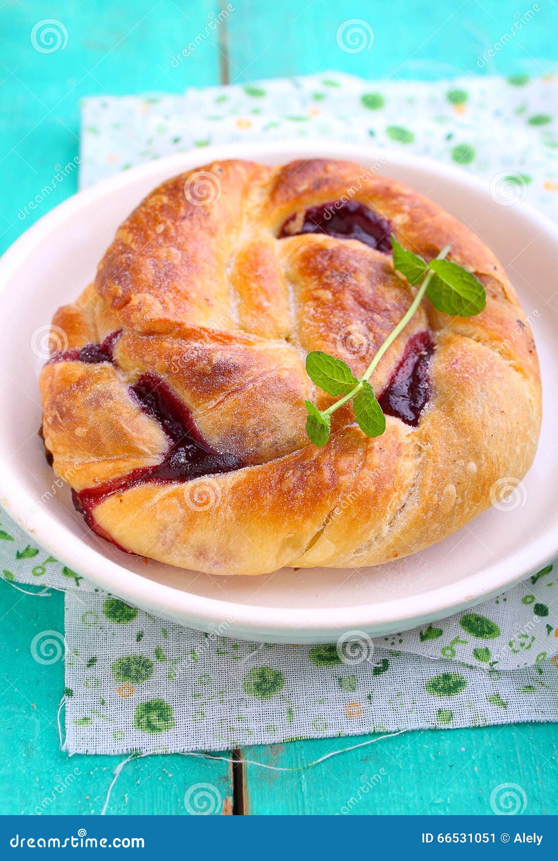 Bun with Cherries on a Plate Stock Image - Image of fruit, natu: 66531051