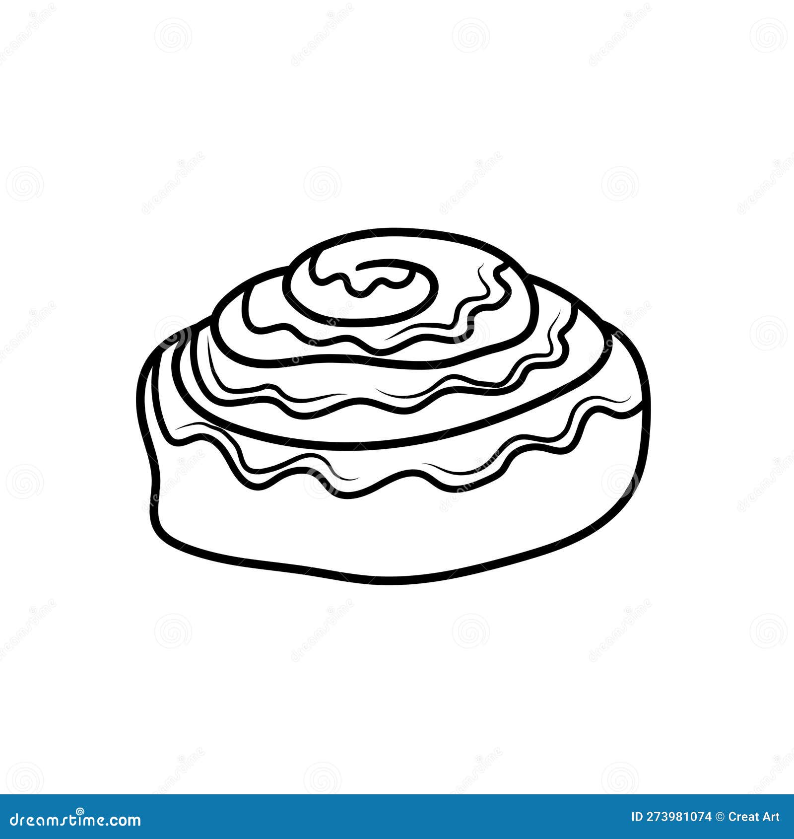 Bun Frosting Cinnamon Roll Vector Black Outline Stock Vector ...