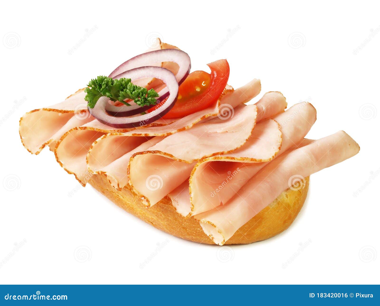 Fine Meat - Bun with Ham Slices on White Background Stock Photo - Image ...