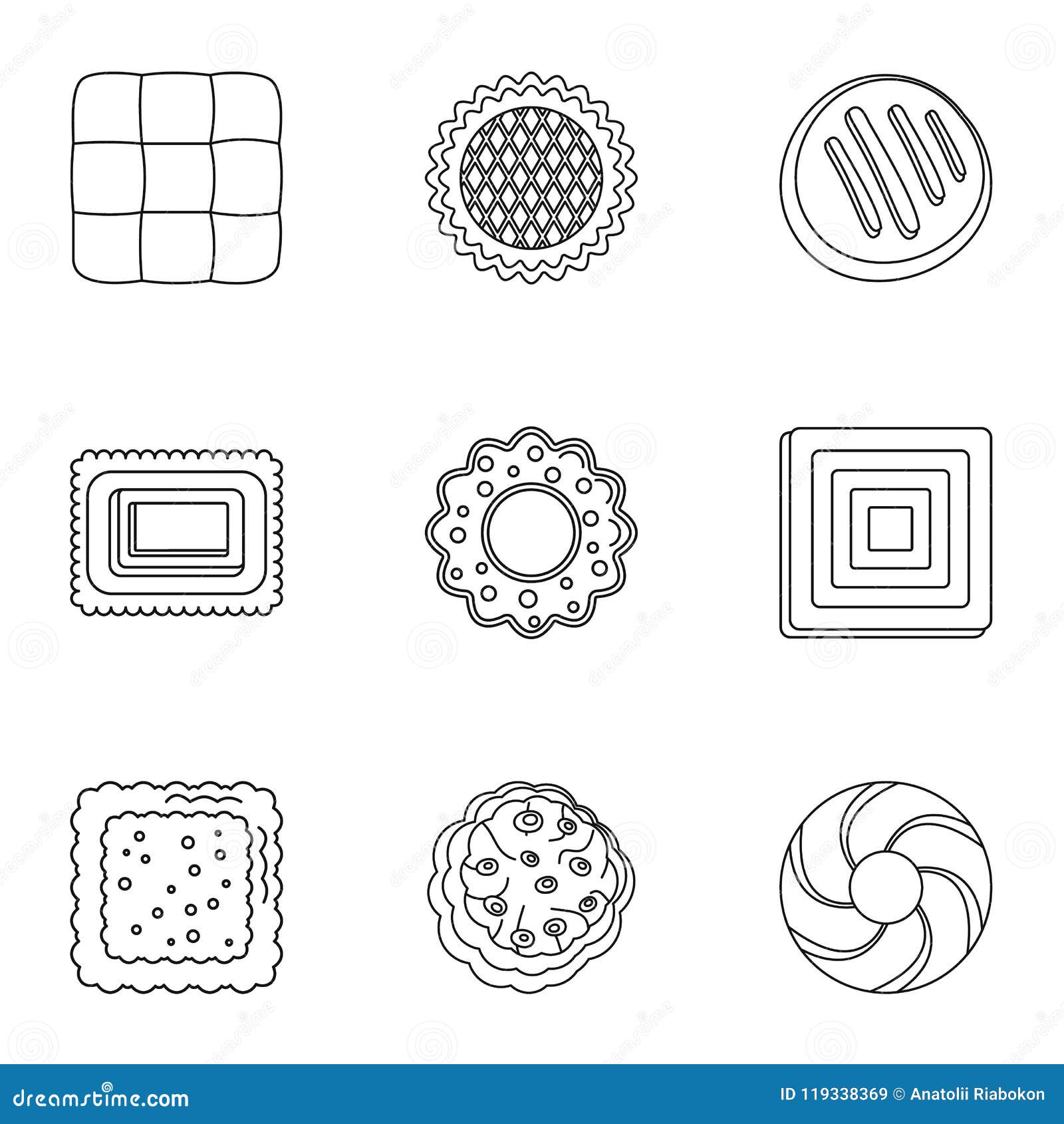Bun Icons Set, Outline Style Stock Vector - Illustration of dinner ...