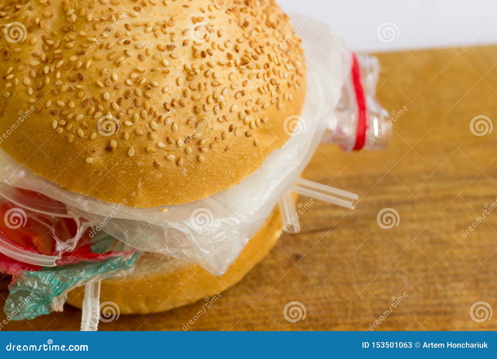 Bun with Polyethylene and Plastic instead of Vegetables and Meat. the ...