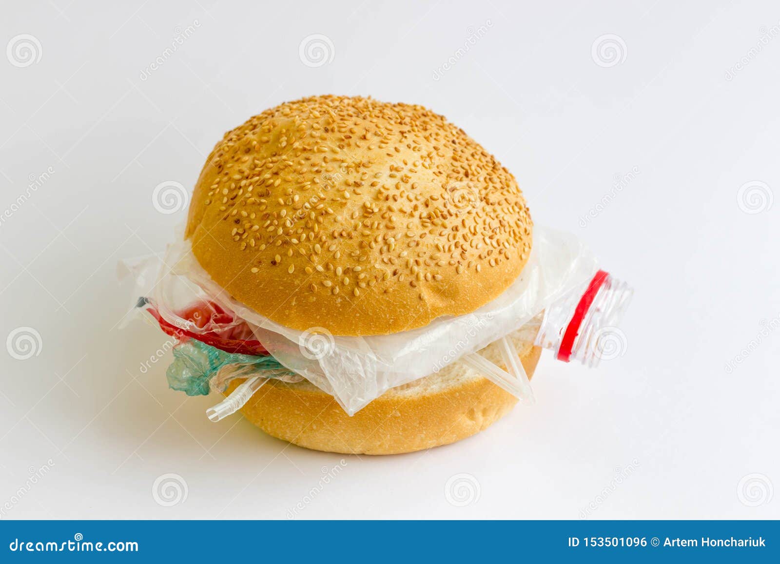 Bun with Polyethylene and Plastic instead of Vegetables and Meat. the ...