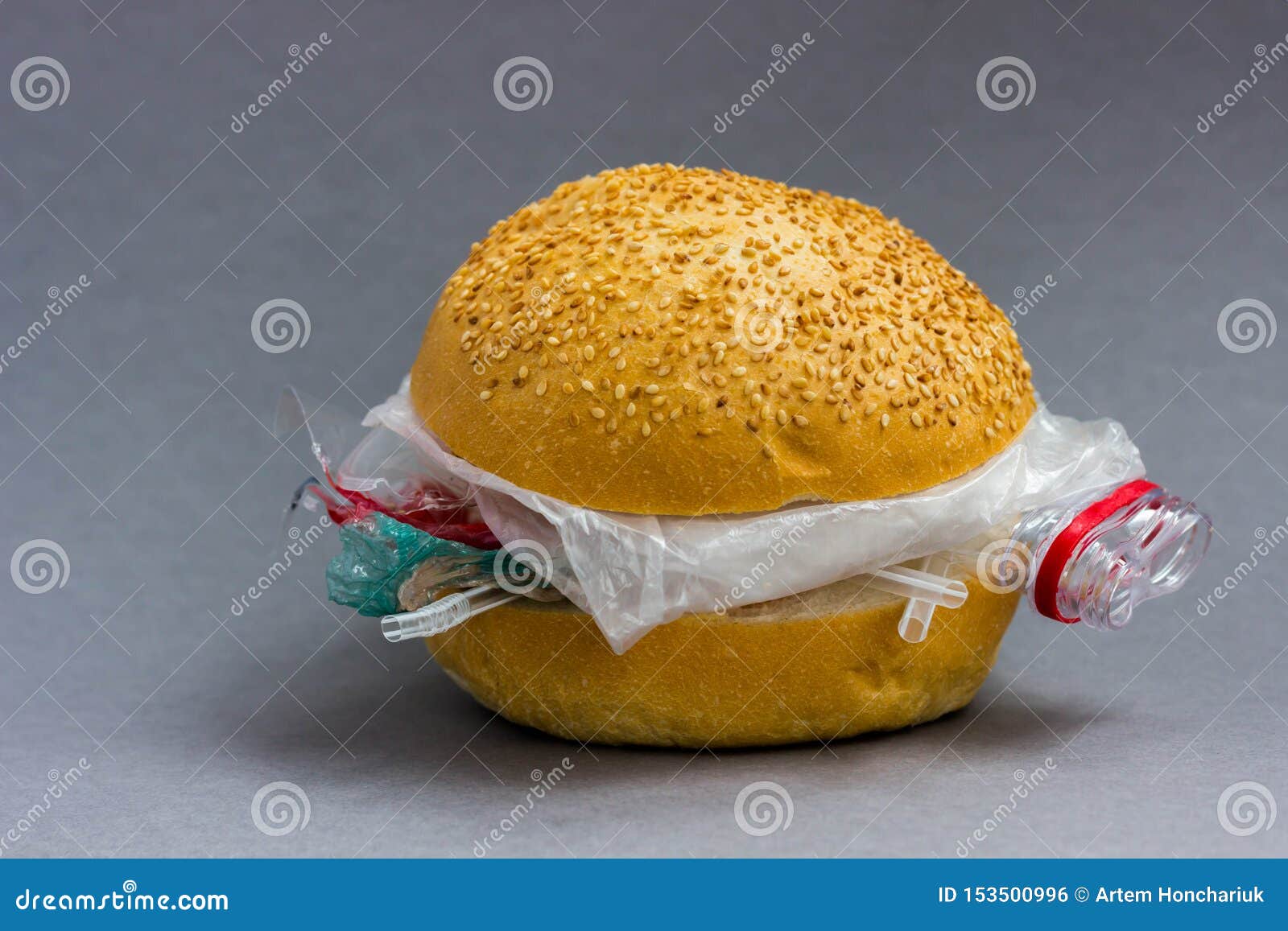 Bun with Polyethylene and Plastic instead of Vegetables and Meat. the ...