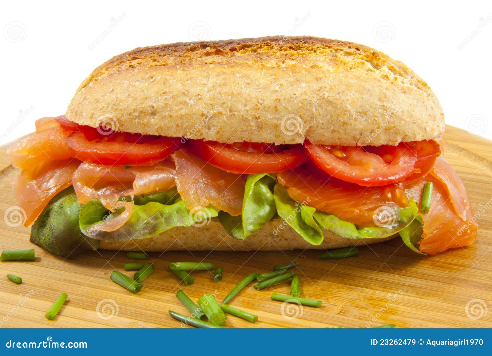Bun with salmon stock image. Image of salat, delicious - 23262479