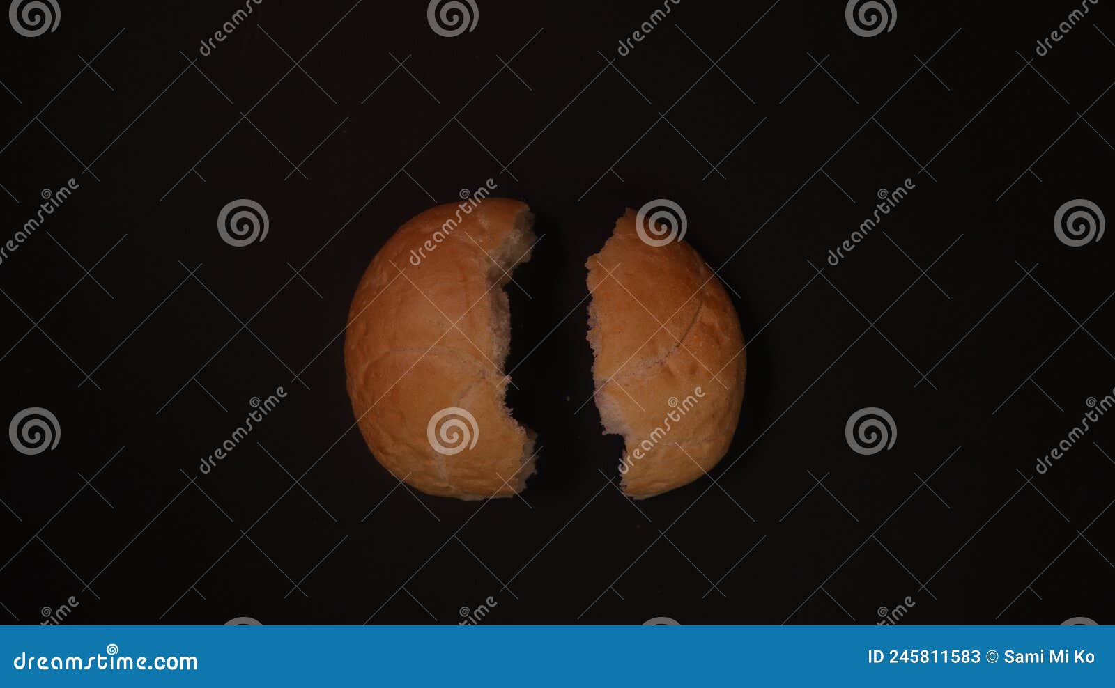Torn Bun on Black Background Stock Image - Image of closeup, gourmet ...