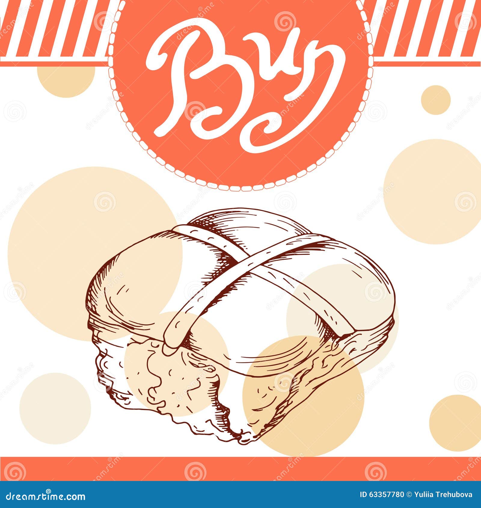 Bun Vector Illustration. Bakery Design. Beautiful Card with Decorative ...