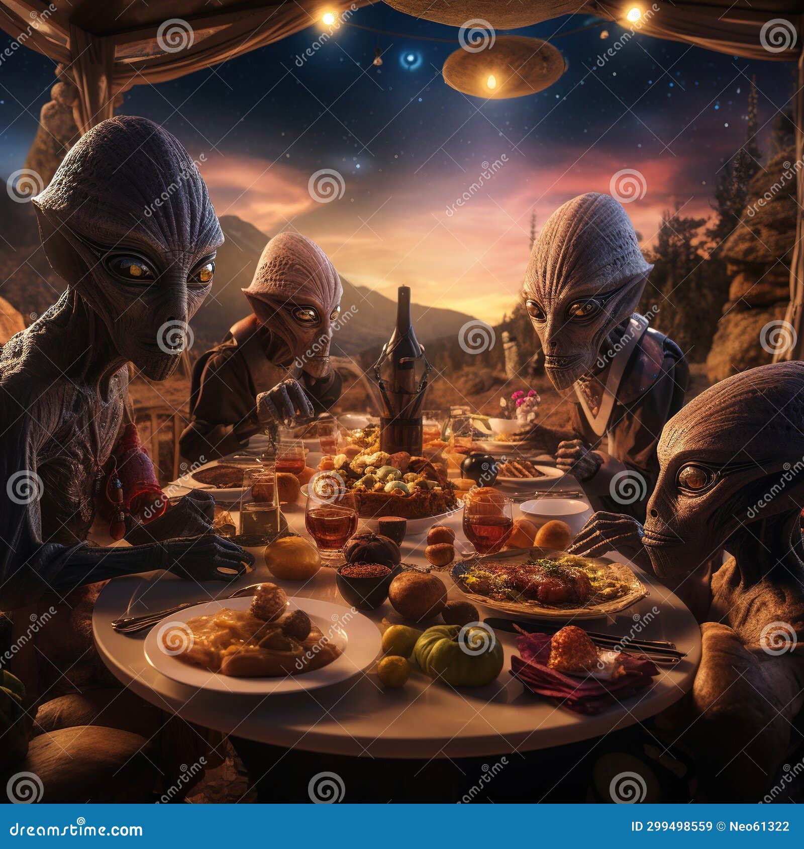 A Bunch of Aliens Sumptuous Dinner at a High Table Extraterrestrial ...