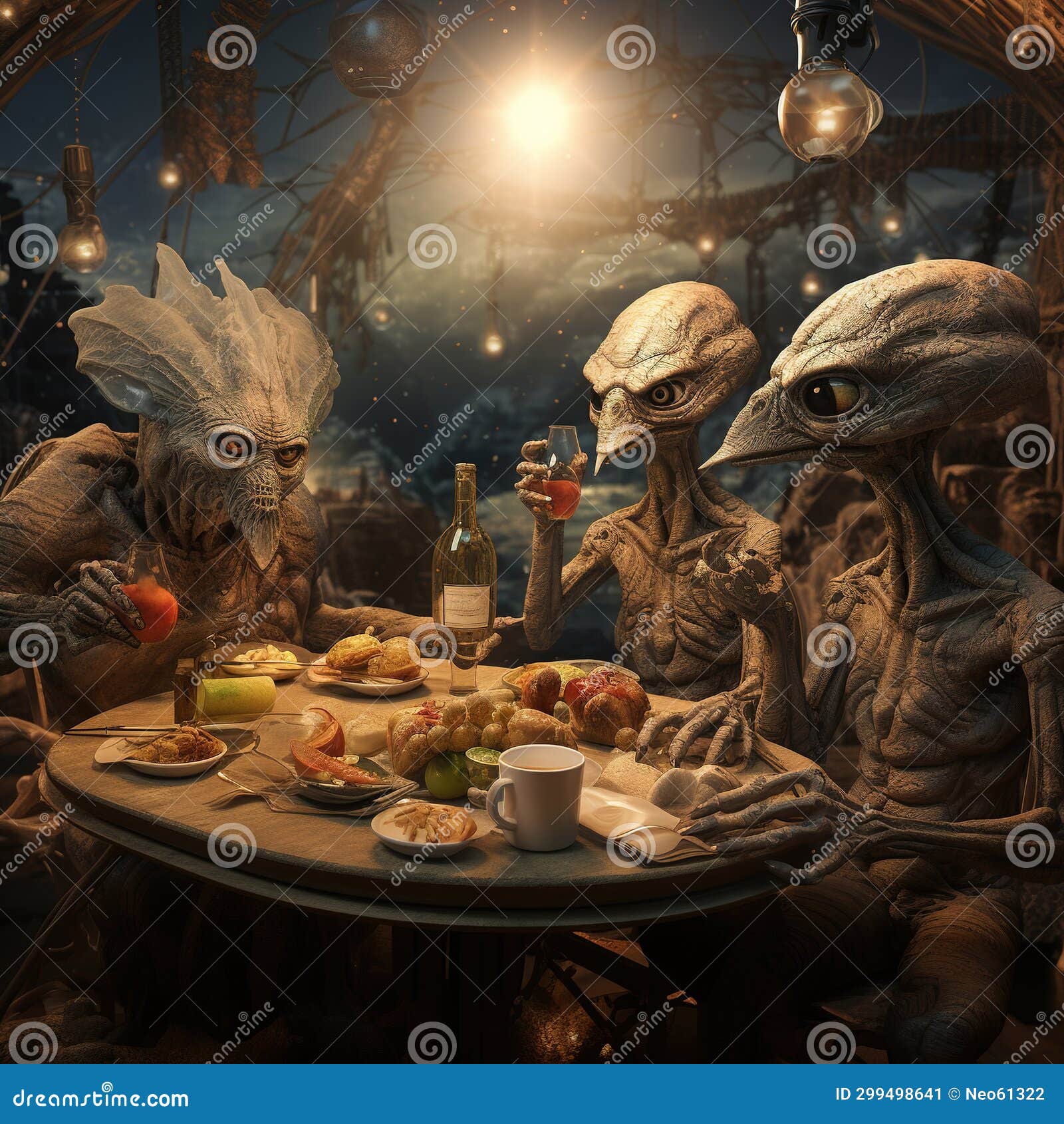 A Bunch of Aliens Sumptuous Dinner at a High Table Extraterrestrial ...