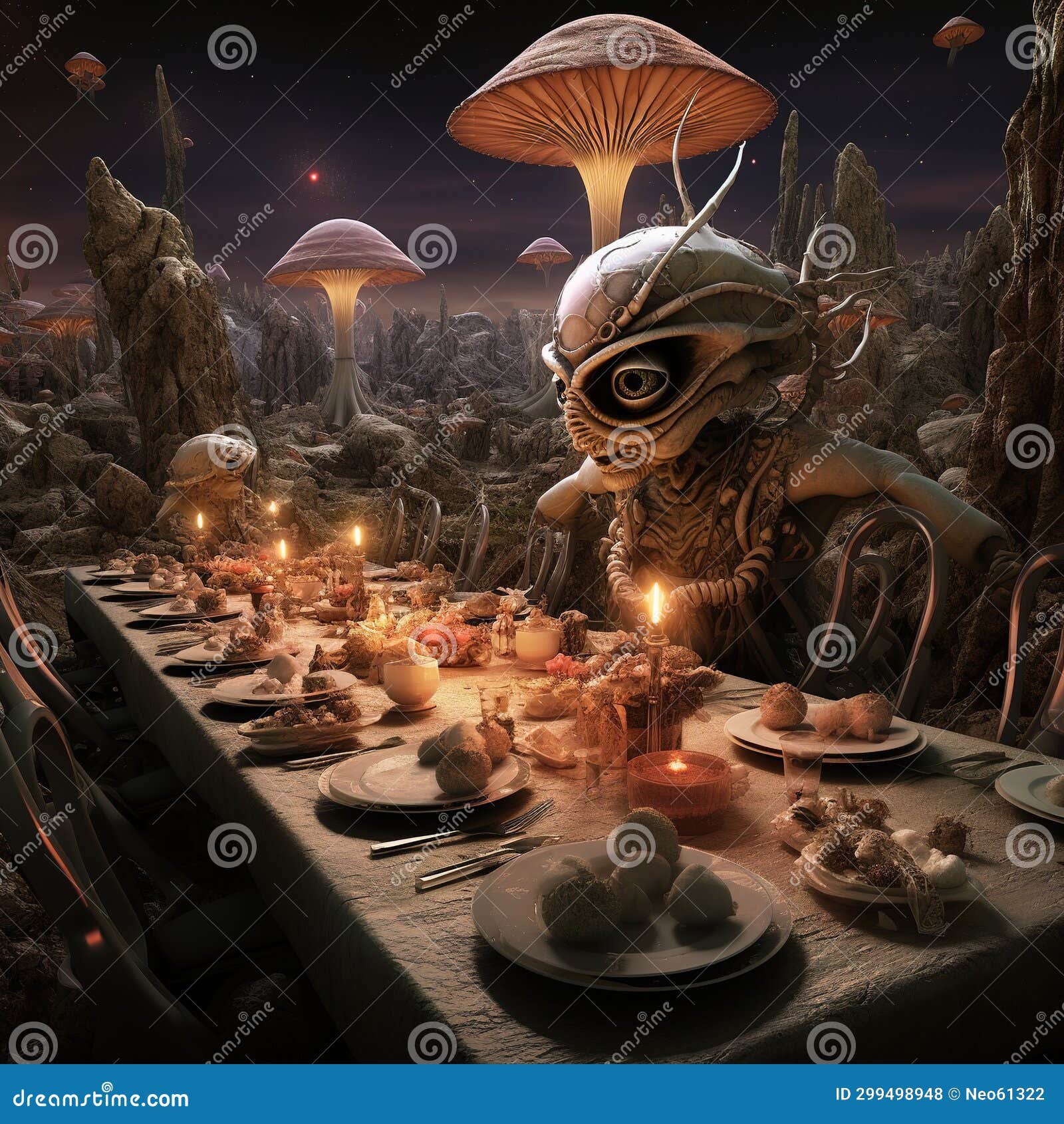 A Bunch of Aliens Sumptuous Dinner at a High Table Extraterrestrial ...