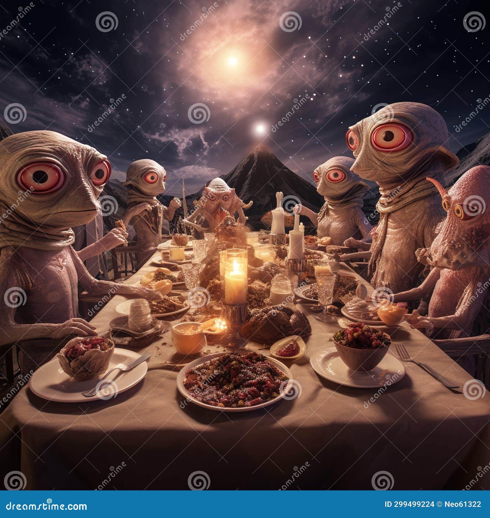 A Bunch of Aliens Sumptuous Dinner at a High Table Extraterrestrial ...