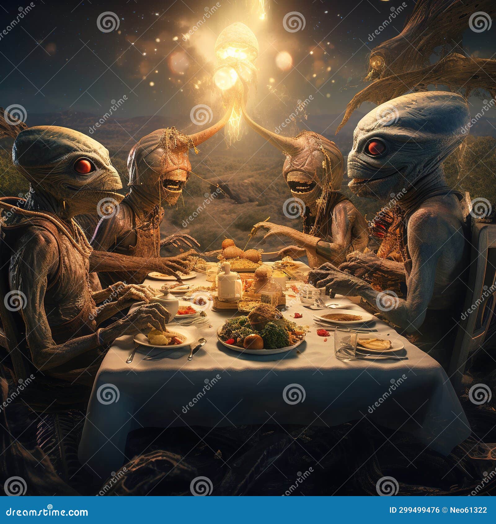 A Bunch of Aliens Sumptuous Dinner at a High Table Extraterrestrial ...