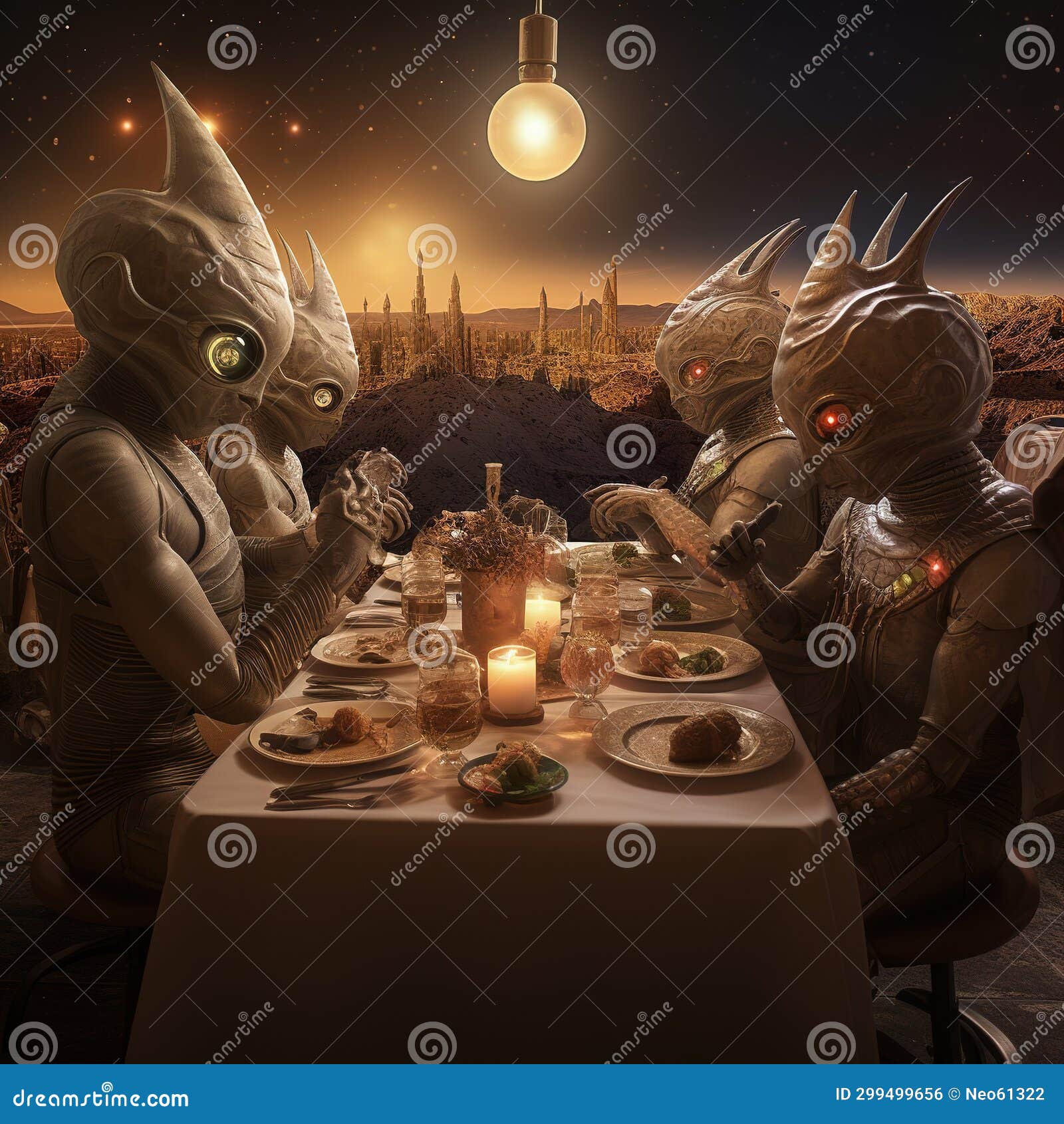 A Bunch of Aliens Sumptuous Dinner at a High Table Extraterrestrial ...