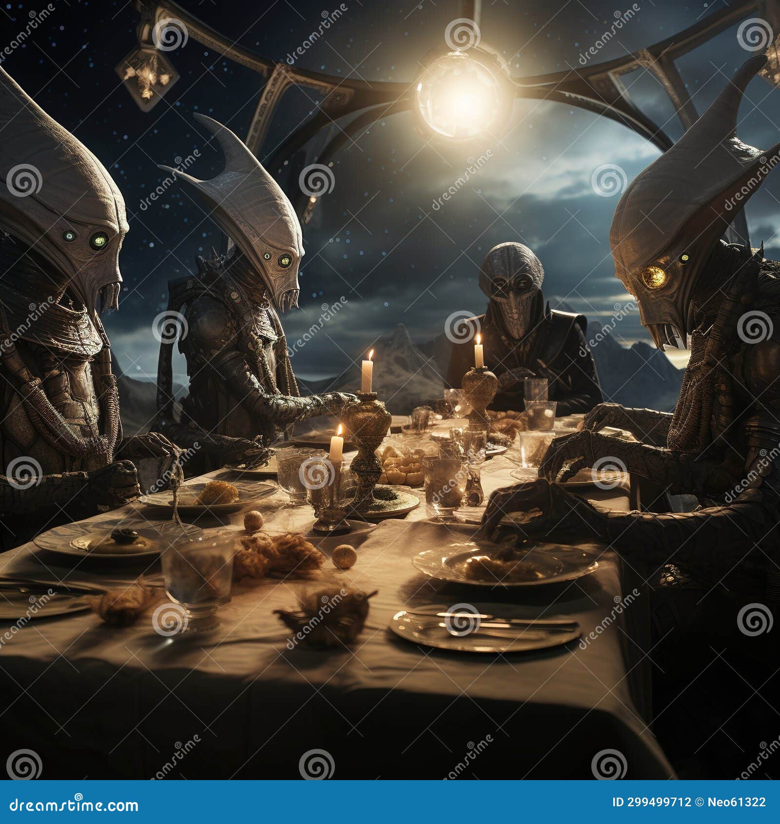 A Bunch of Aliens Sumptuous Dinner at a High Table Extraterrestrial ...