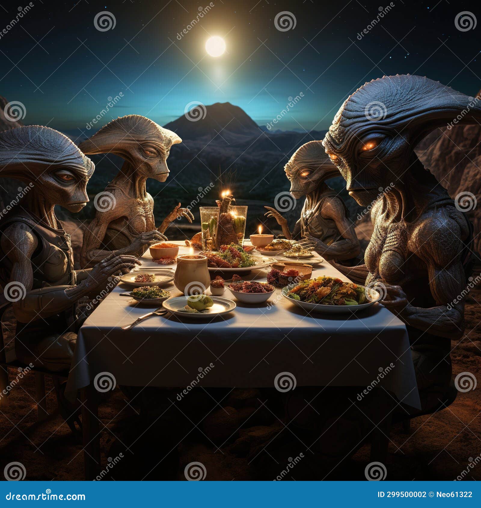 A Bunch of Aliens Sumptuous Dinner at a High Table Extraterrestrial ...