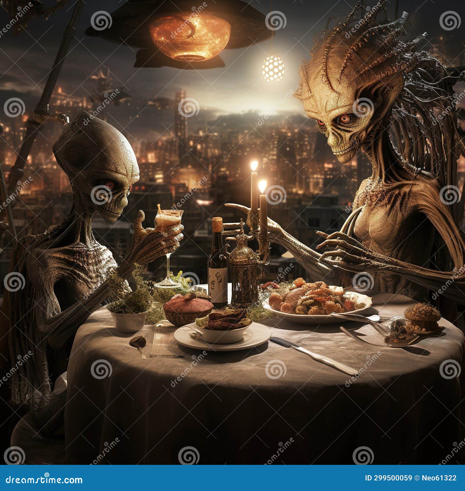 A Bunch of Aliens Sumptuous Dinner at a High Table Extraterrestrial ...