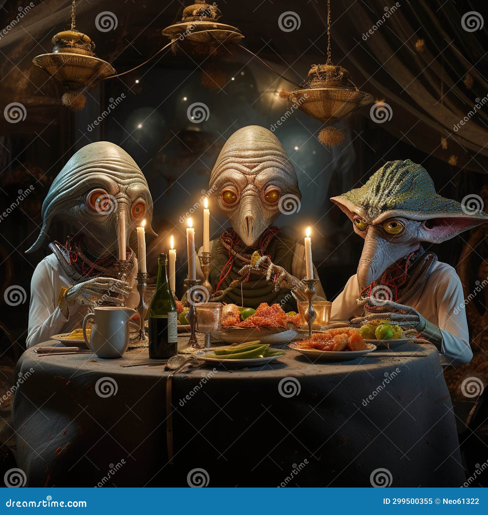 A Bunch of Aliens Sumptuous Dinner at a High Table Extraterrestrial ...