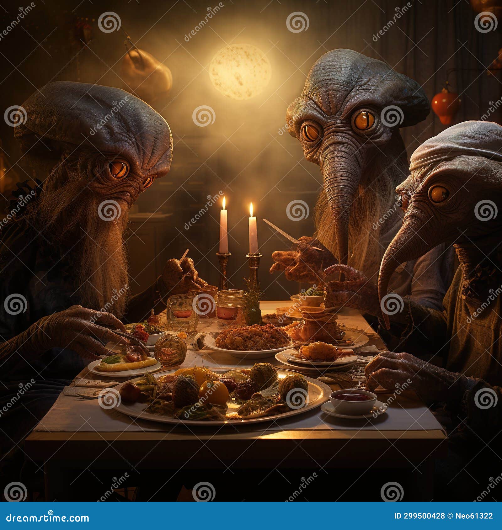 A Bunch of Aliens Sumptuous Dinner at a High Table Extraterrestrial ...