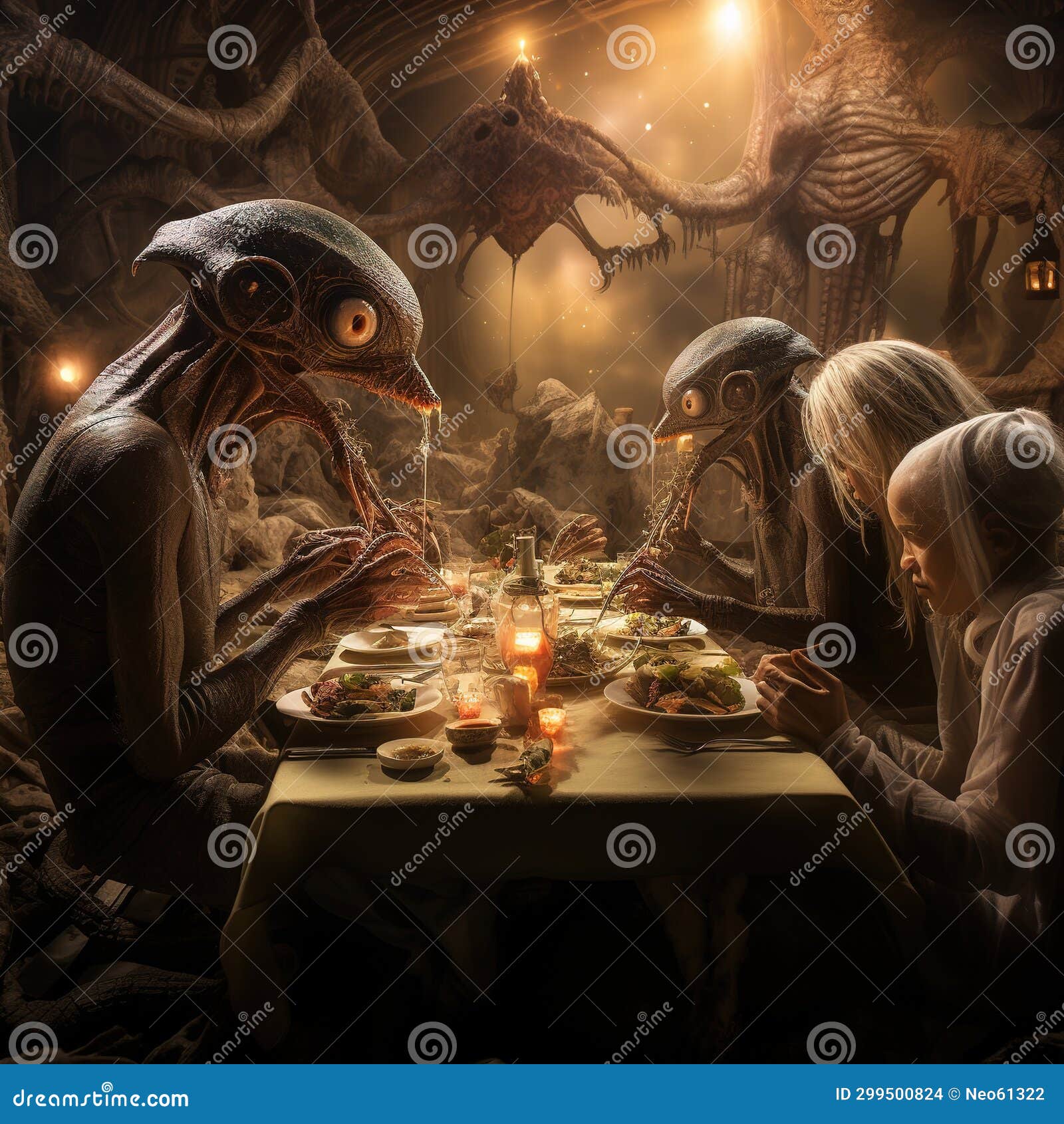 A Bunch of Aliens Sumptuous Dinner at a High Table Extraterrestrial ...