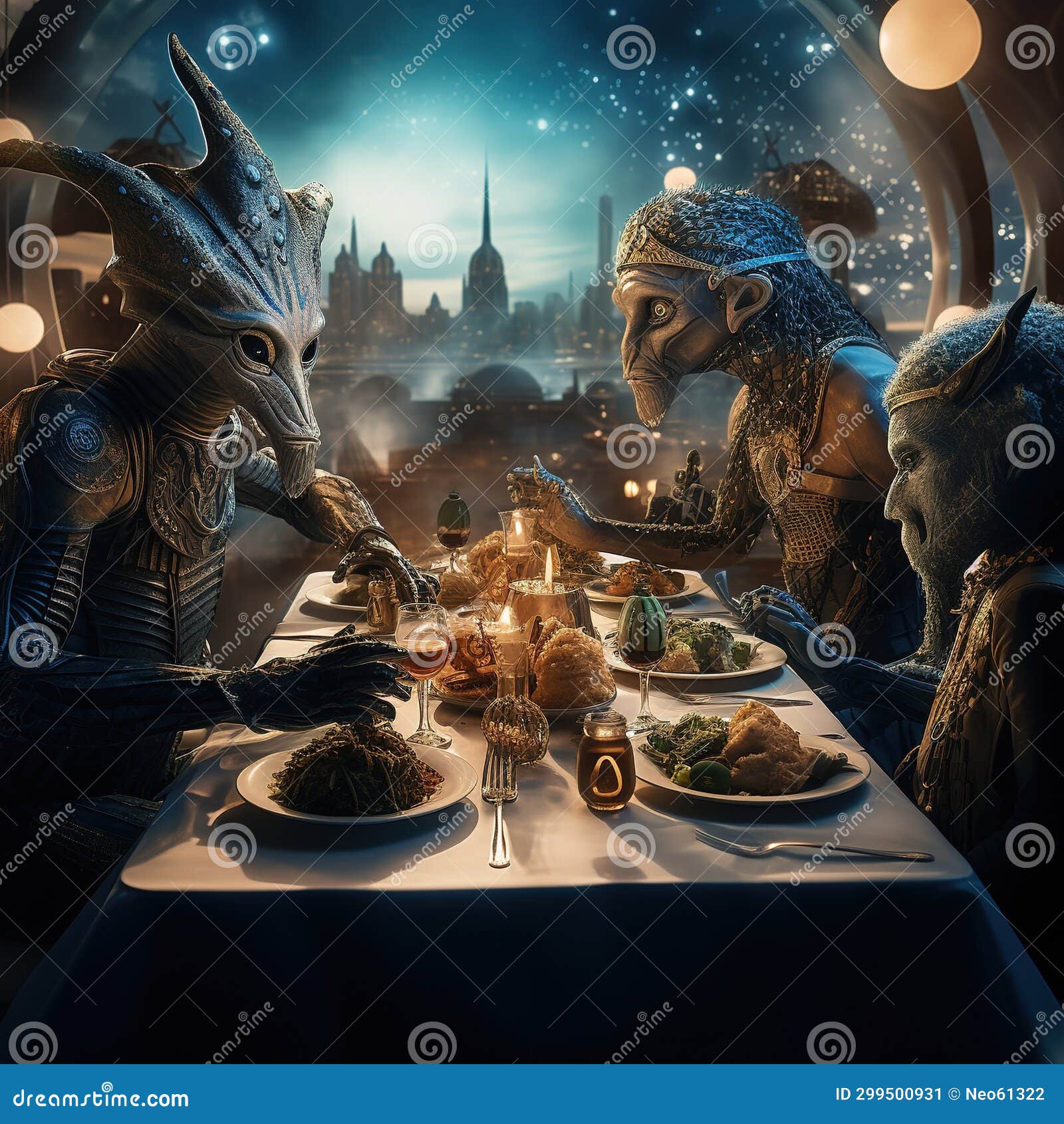 A Bunch of Aliens Sumptuous Dinner at a High Table Extraterrestrial ...