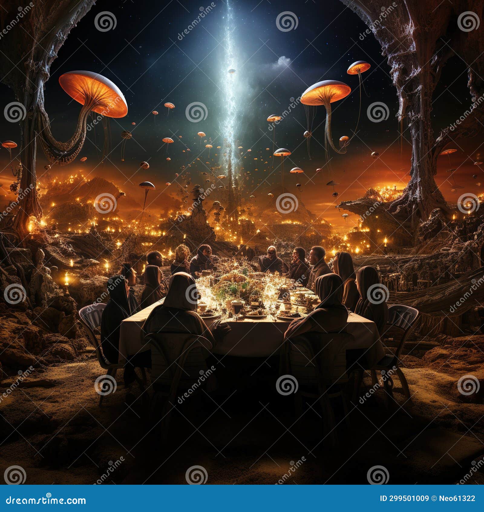 A Bunch of Aliens Sumptuous Dinner at a High Table Extraterrestrial ...